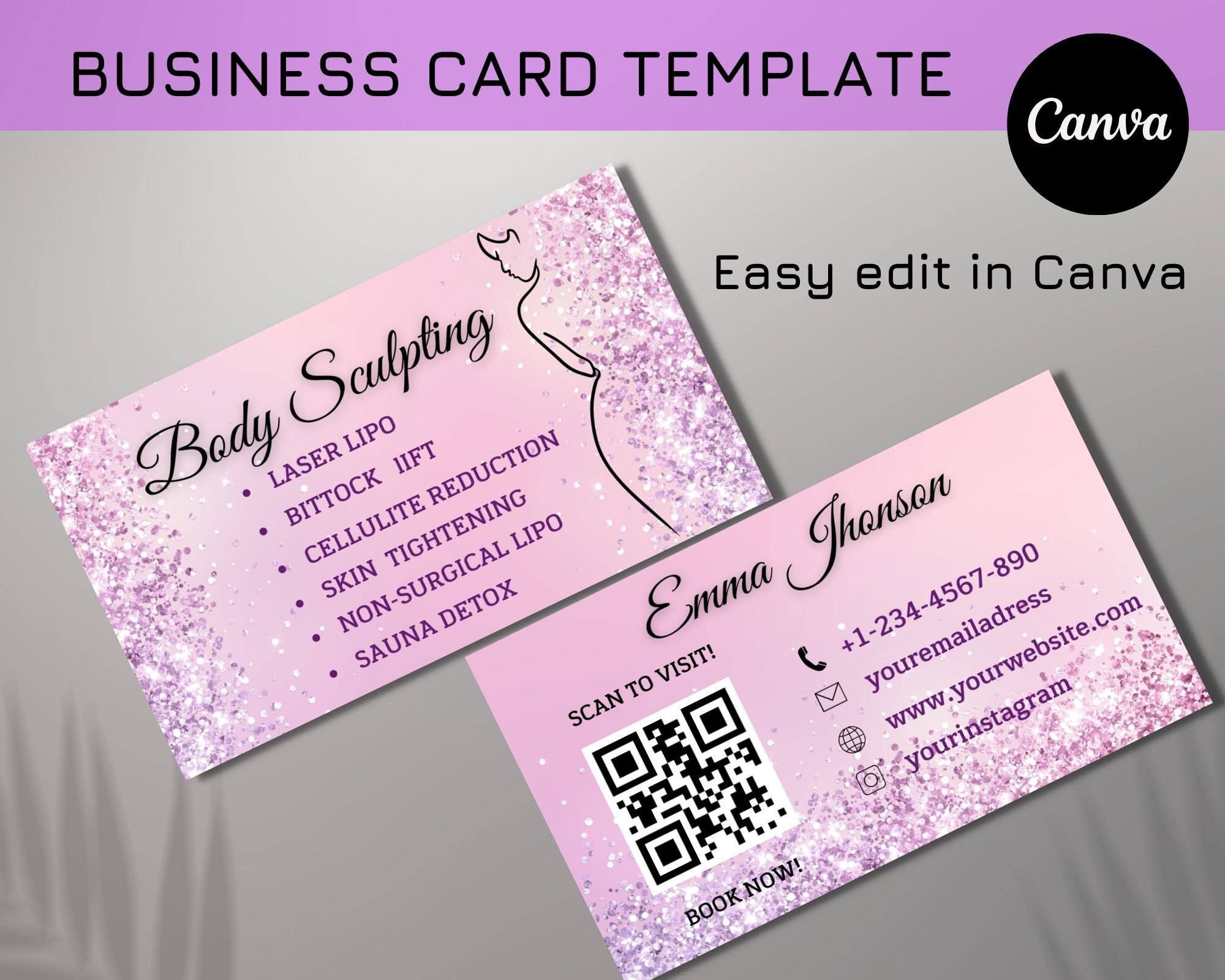 Body Sculpting Business Card, Purple Body Contouring Card Template ...