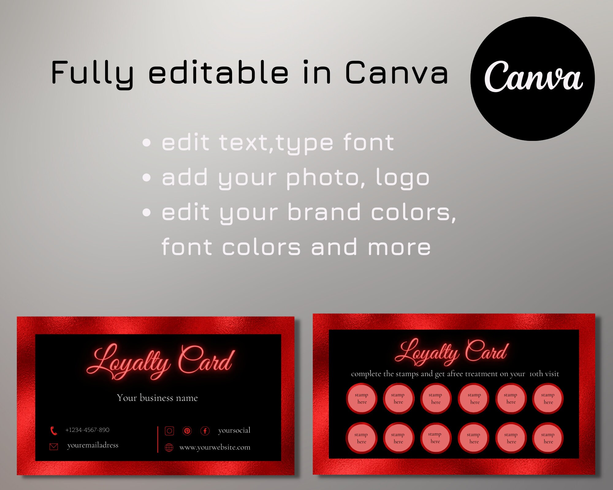 Loyalty Card Template Stamp Red - Etsy