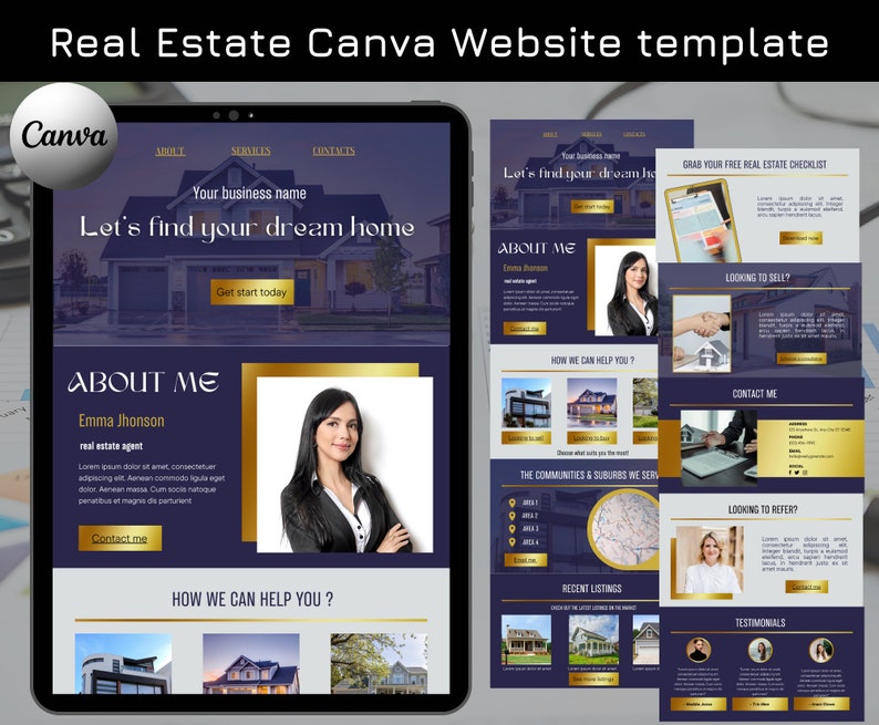 Real Estate Canva Website, Canva Sales Page, Real Estate Agents Website ...