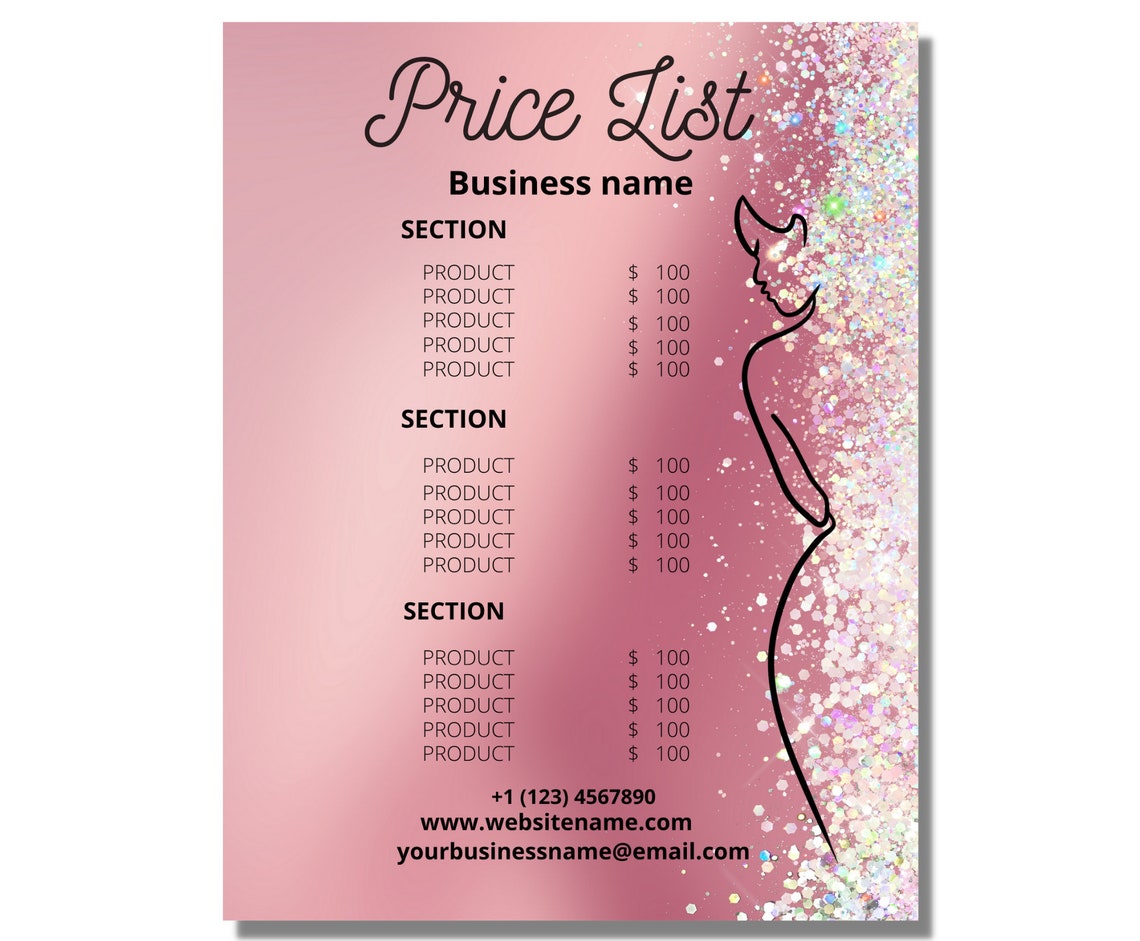 Body Contouring Price List Template Rose Gold, Body Sculpting Pricelist ...