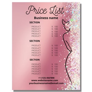 Body Contouring Price List Template Rose Gold, Body Sculpting Pricelist ...