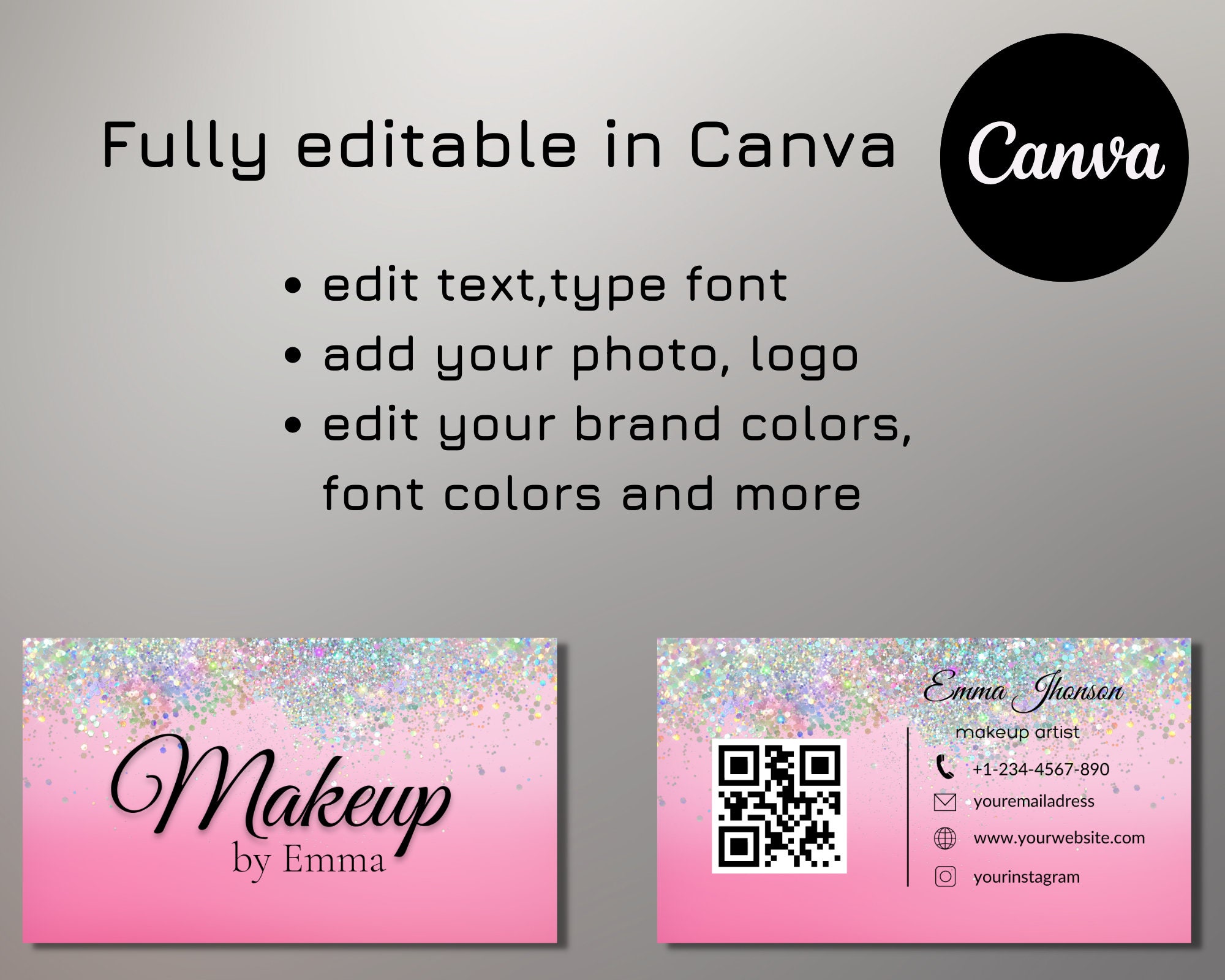 Business Card With Qr Code Hot Pink Sparkle, QR Code Business Card ...
