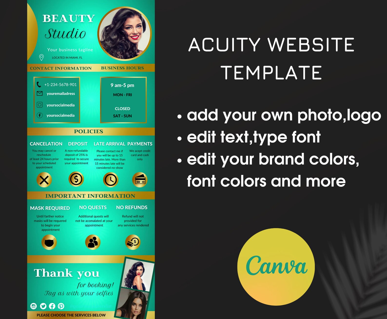 Acuity Template Blue Gold, Acuity Scheduling Template Emerald, Acuity ...