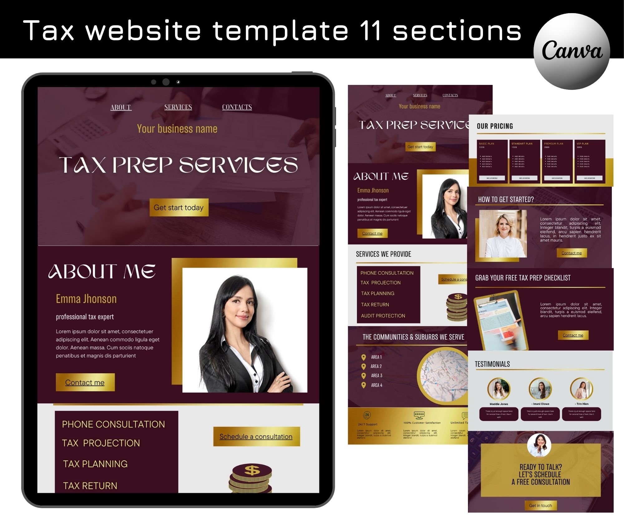 Tax Branding Bundle, Tax Marketing Kit, Canva Tax Website, Tax Prep ...