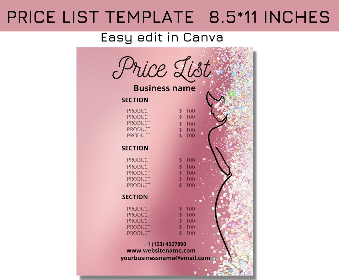 Body Contouring Price List Template Rose Gold, Body Sculpting Pricelist ...