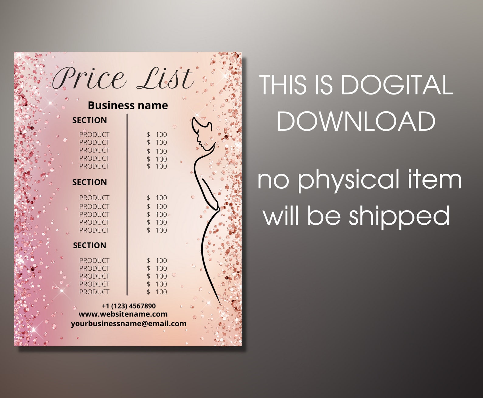 Body Contouring Price List Template Rose Gold, Body Sculpting Pricelist ...
