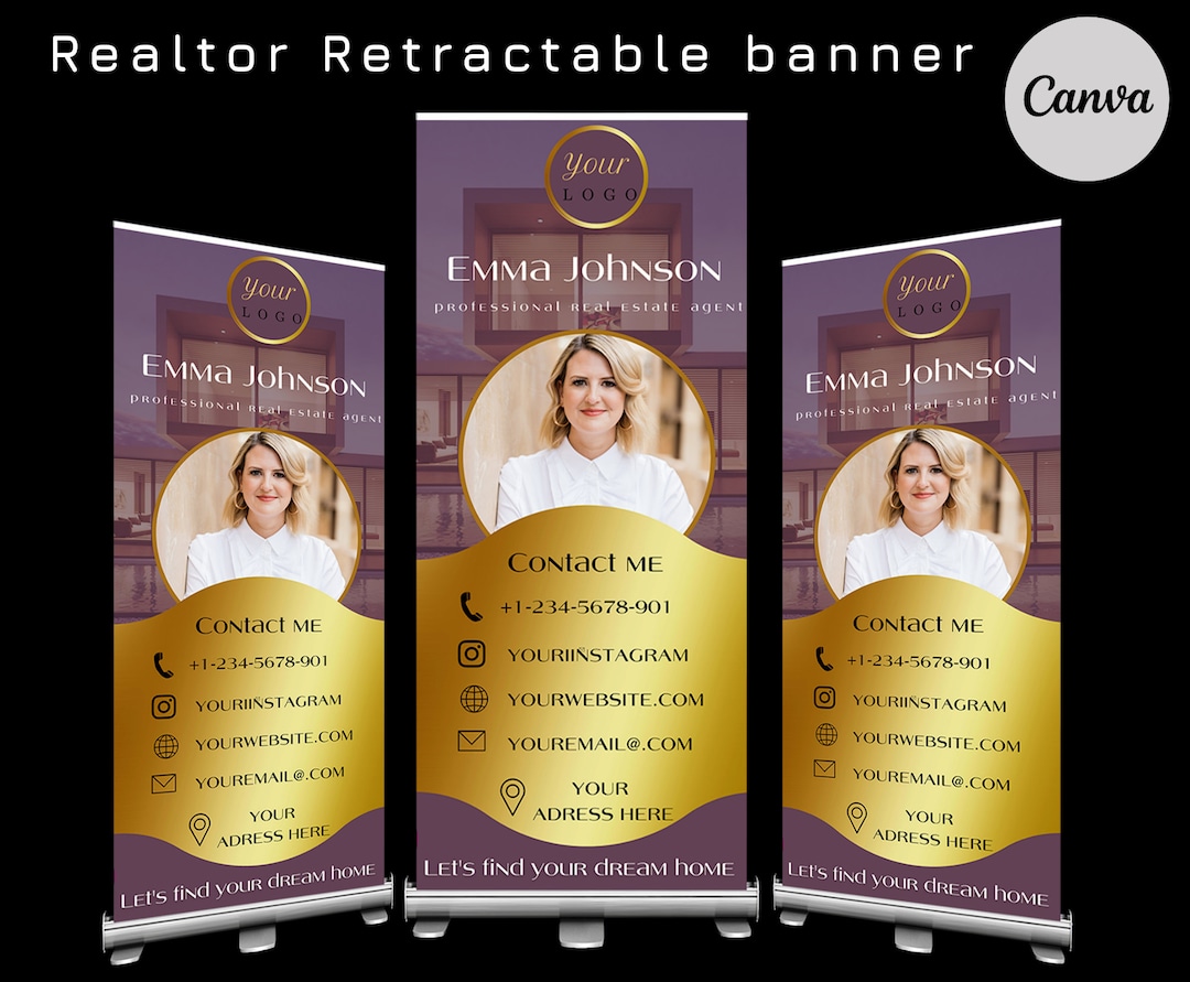 Realtor Retractable Banner Template, Real Estate Roll up Banner (canva ...