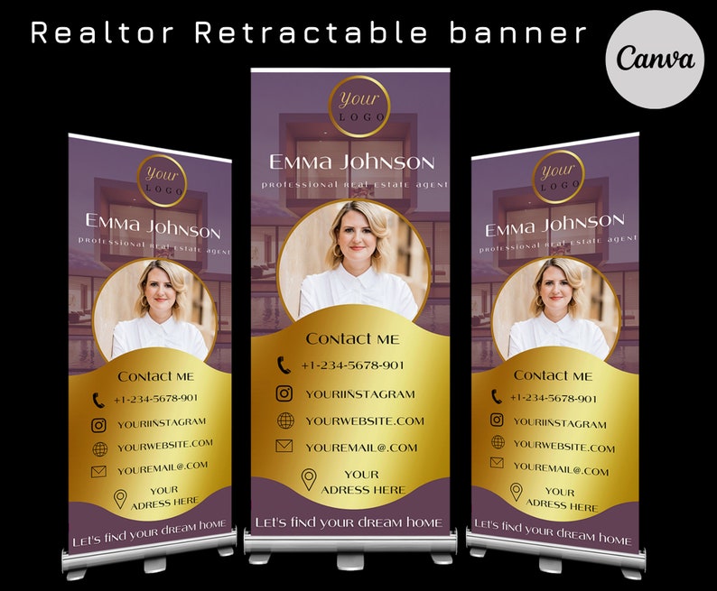 Realtor Retractable Banner Template, Real Estate Roll up Banner (canva ...