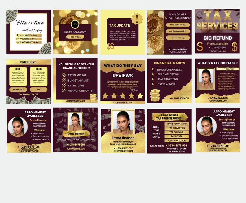 Tax Branding Bundle, Tax Marketing Kit, Canva Tax Website, Tax Prep ...