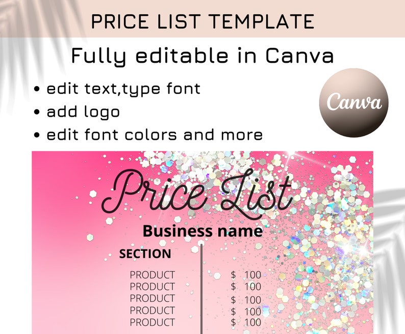 Makeup Artist Price List Template Pink, Beauty Salon Pricelist Editable ...