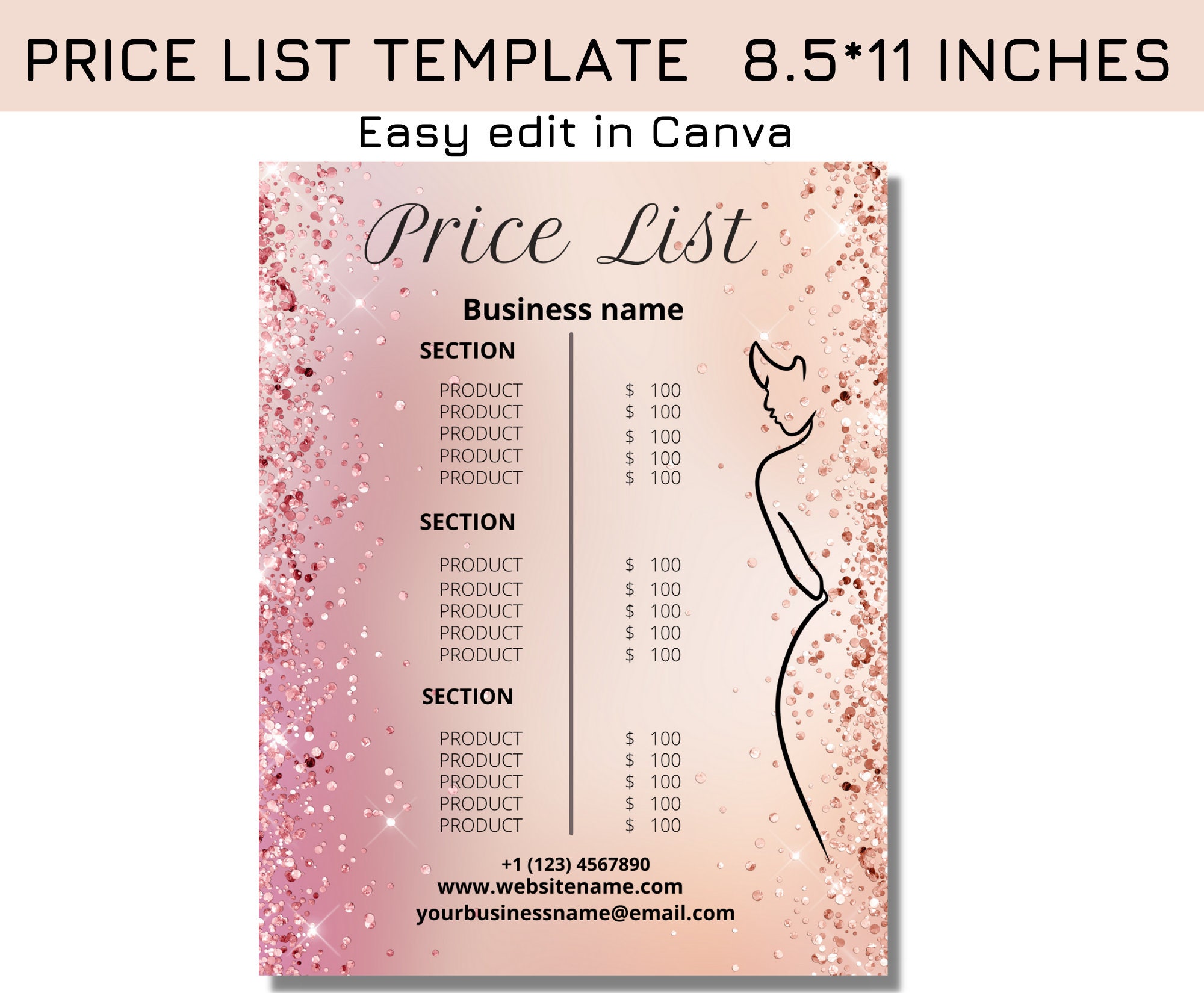 Body Contouring Price List Template Rose Gold, Body Sculpting Pricelist ...