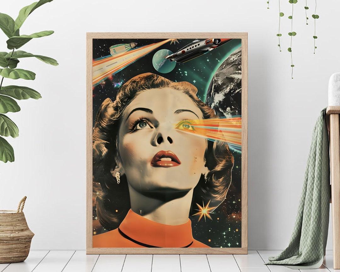 Surreal Art Print With Woman Space, Vintage Retro Surrealism Wall Art ...