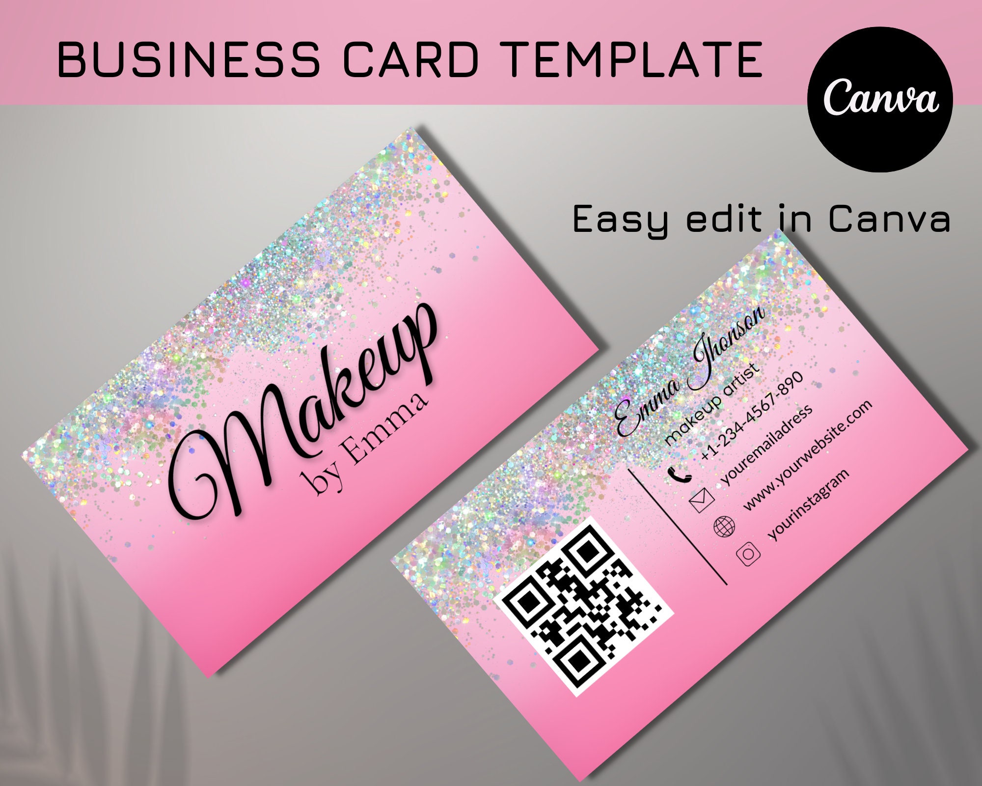 Business Card With Qr Code Hot Pink Sparkle, QR Code Business Card ...