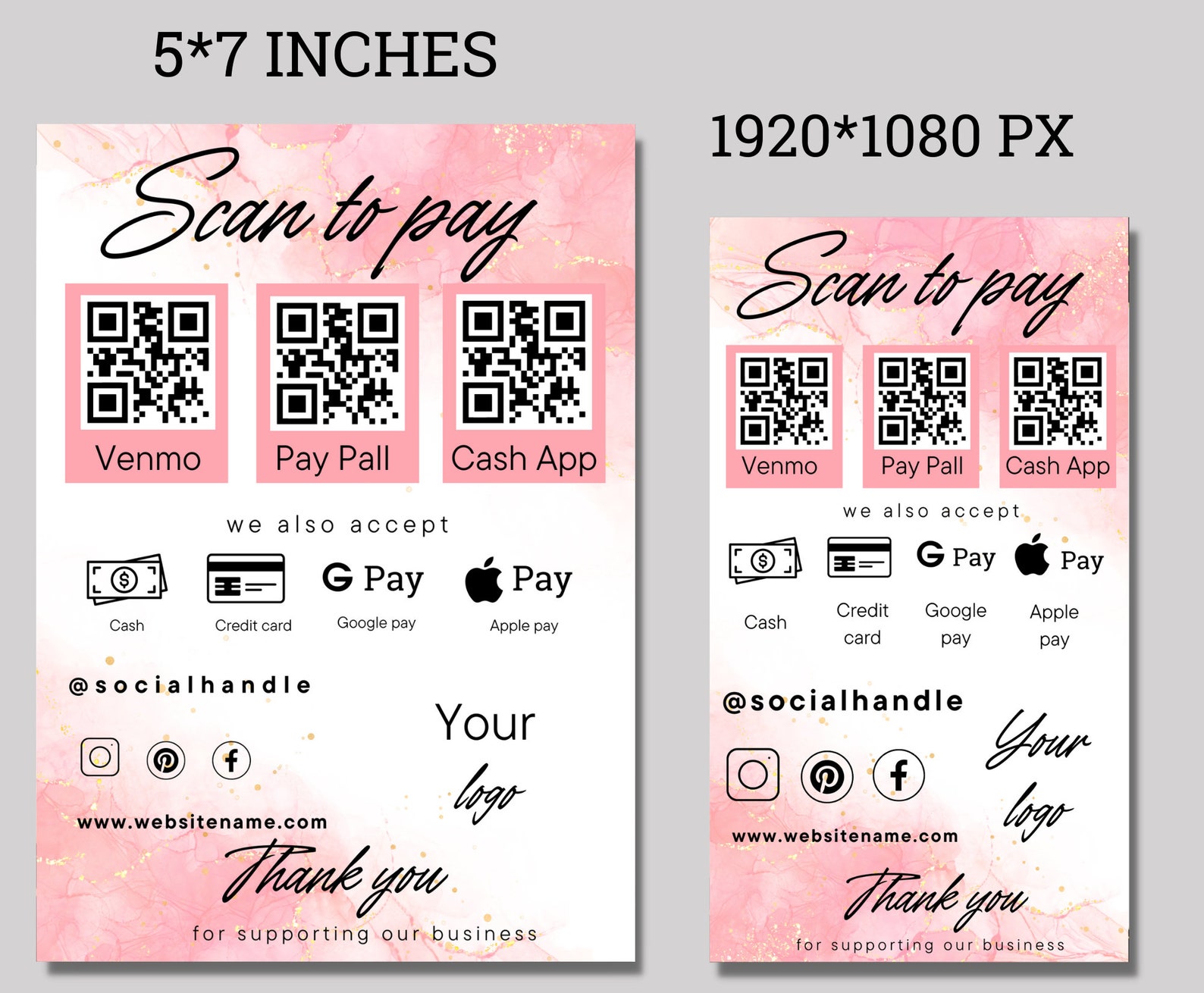 Scan to Pay Template Pink, Scan and Pay Sign, Printable QR Code Sign ...