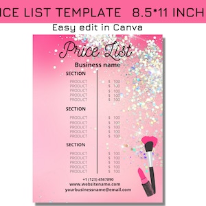 Makeup Artist Price List Template Pink, Beauty Salon Pricelist Editable ...