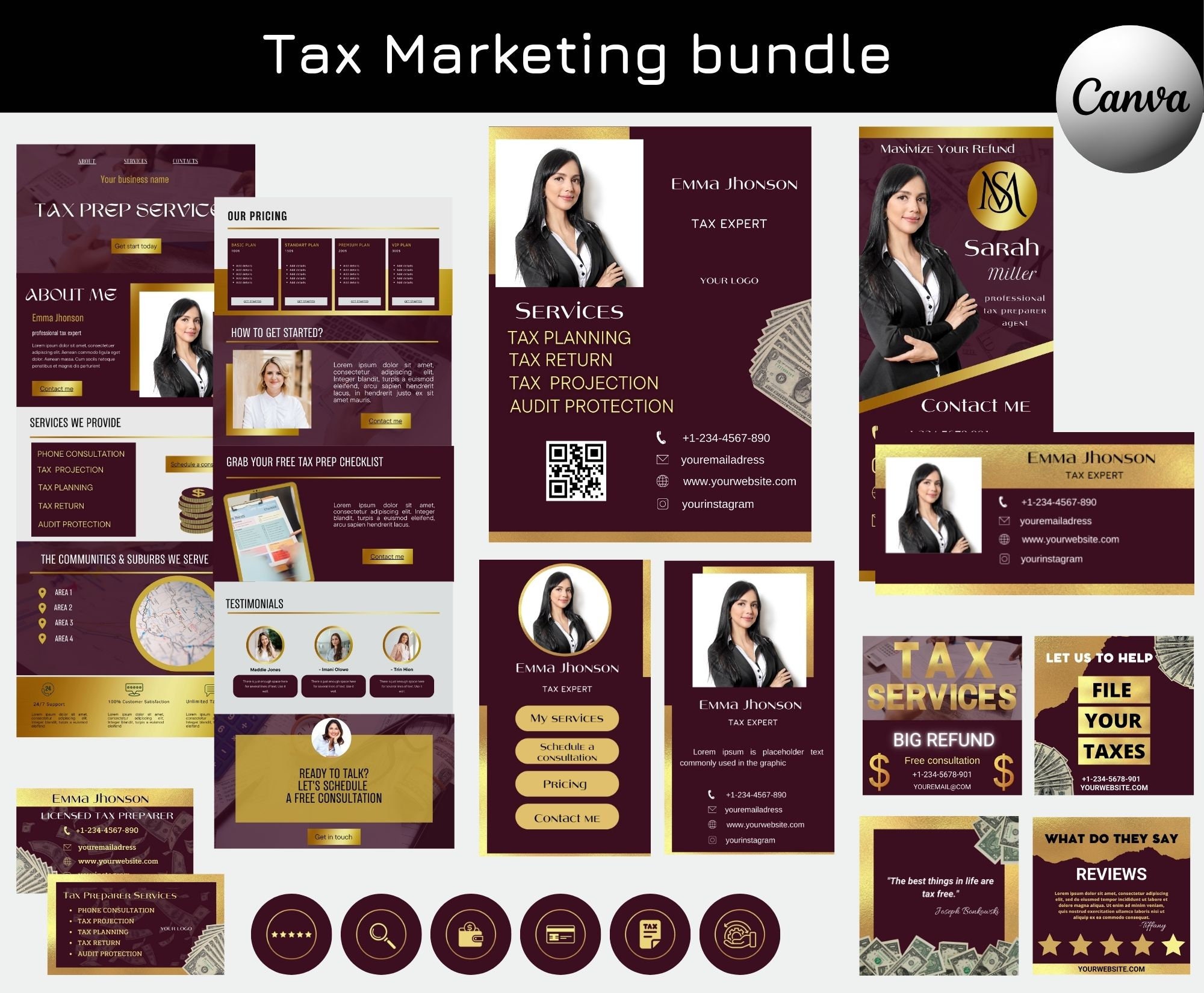 Tax Branding Bundle, Tax Marketing Kit, Canva Tax Website, Tax Prep ...