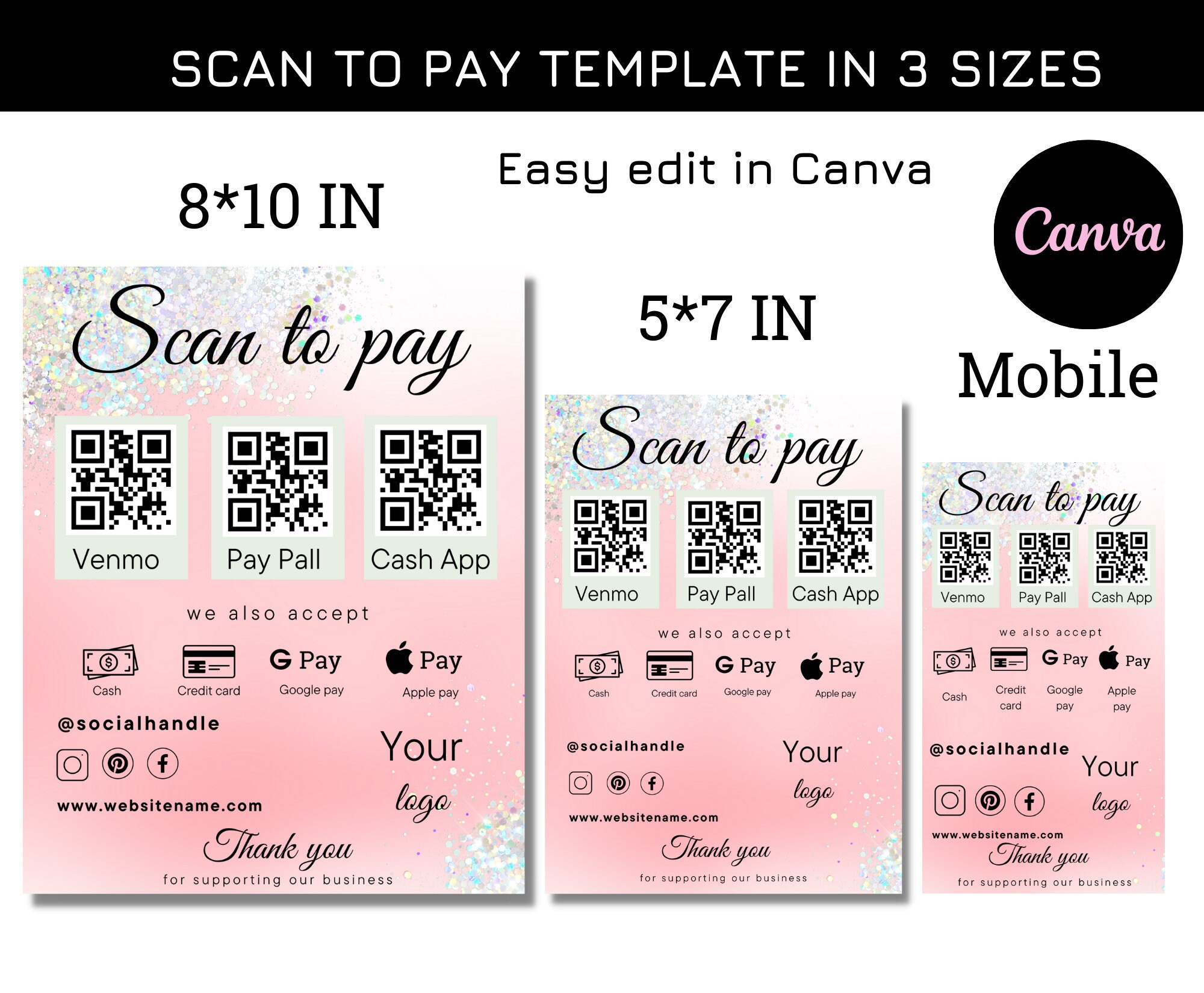 Scan to Pay Sign, Scan to Pay Template, Printable Payment Sign ...