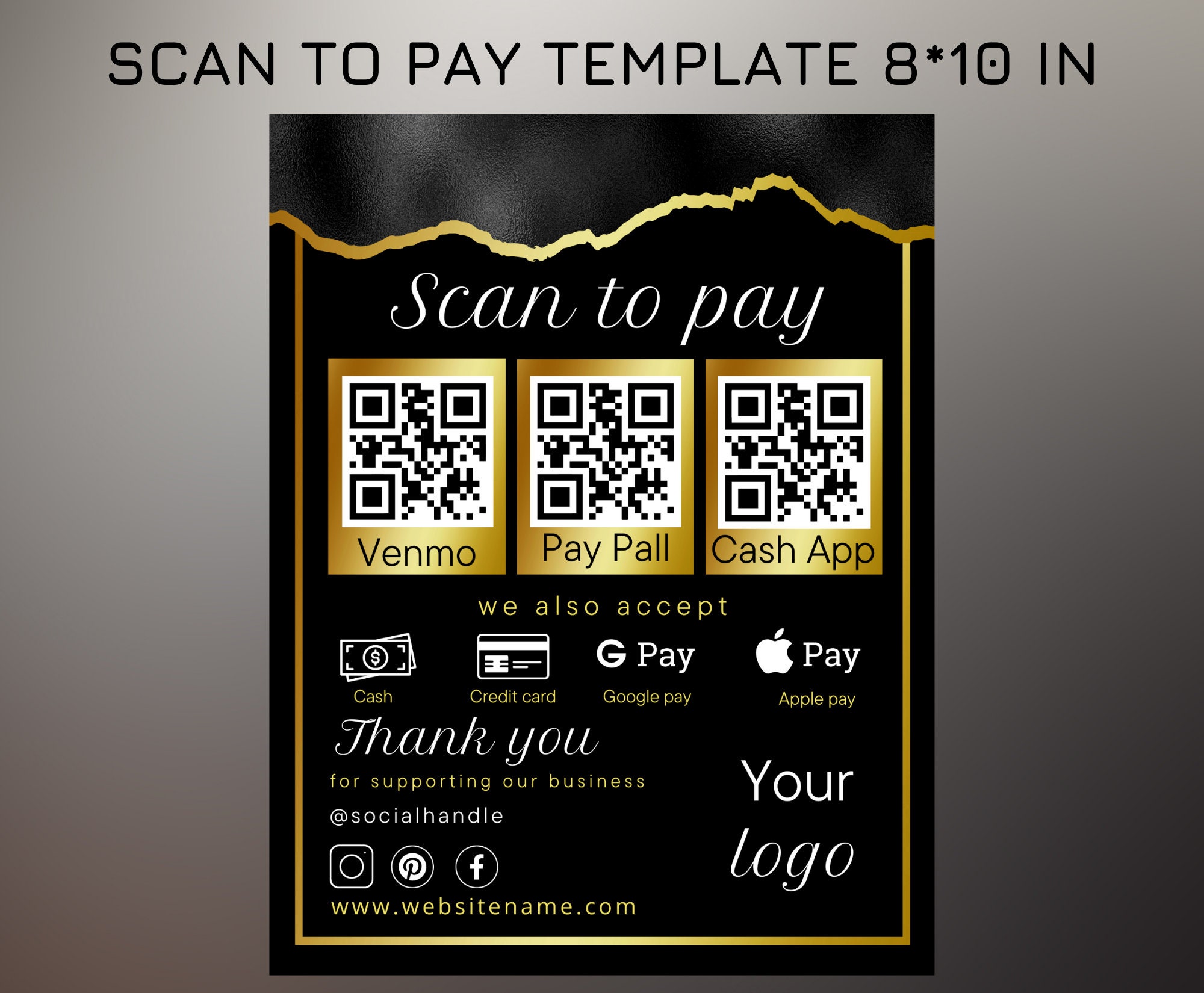Scan to Pay Template, Black Gold, Scan to Pay Sign, QR Payment Sign ...