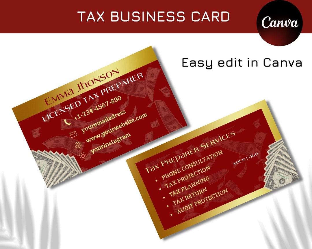 Business Card Template Red, Tax Business Card, Tax Preparer Template ...
