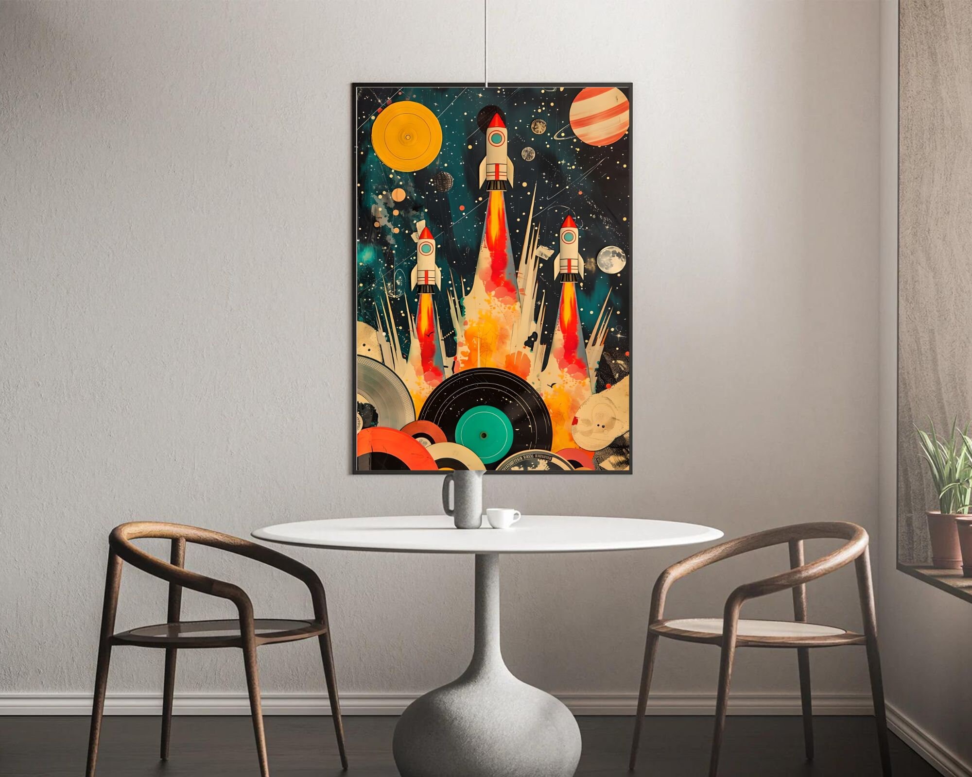 Surreal Collage Retro Art Print, Space Scene With Planets Made of Old ...