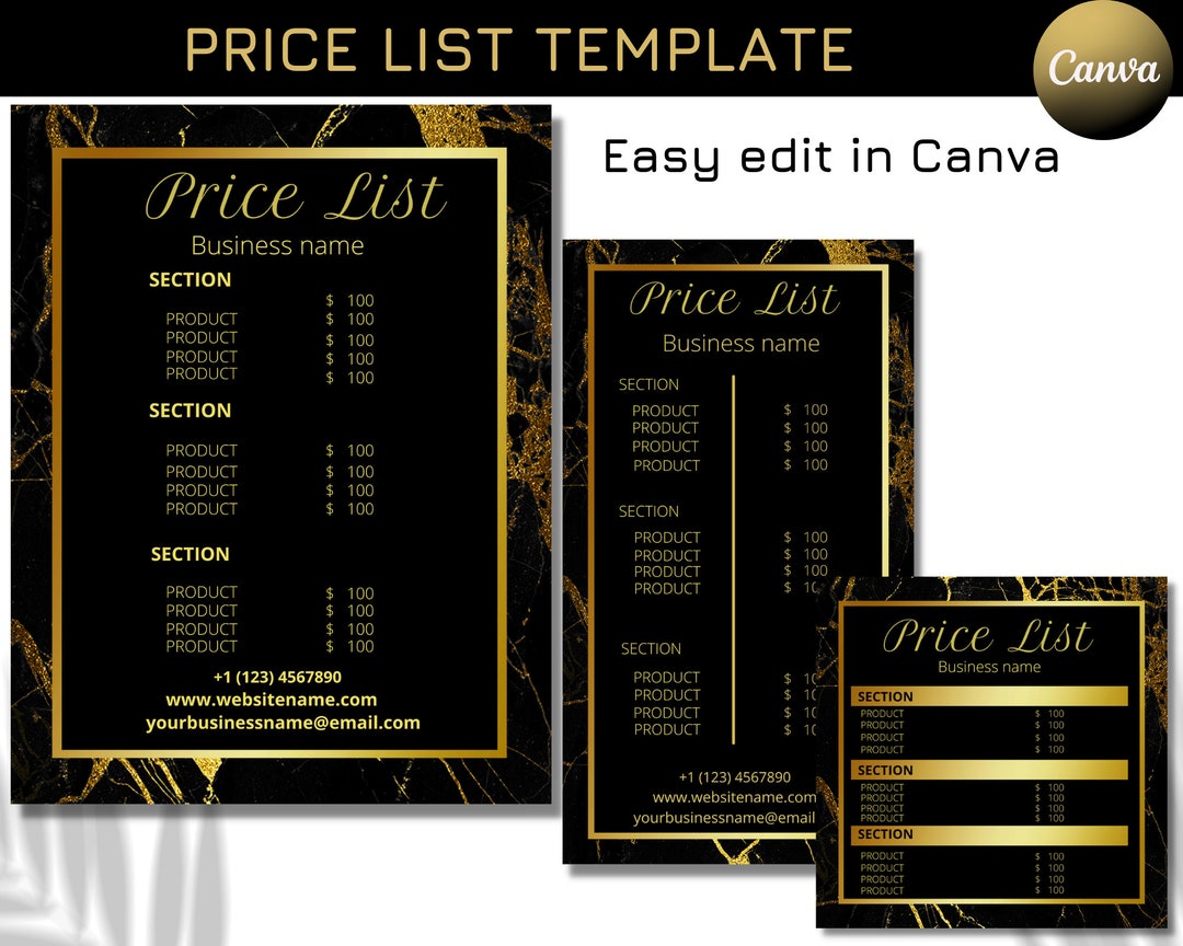 Black Gold Price List Template, Hair, Makeup (digital) - Etsy