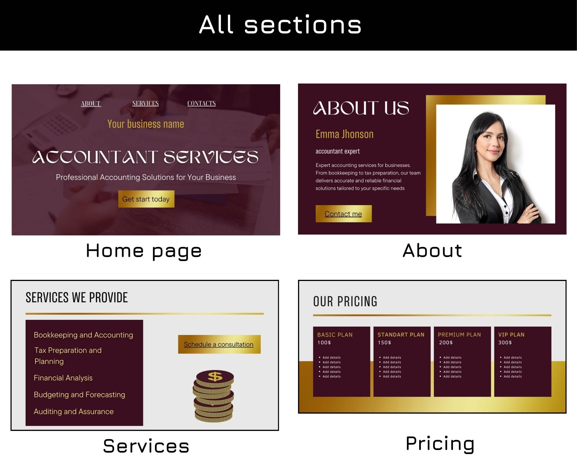 Accountant Website Template, Canva Accounting Website,bookkeping ...