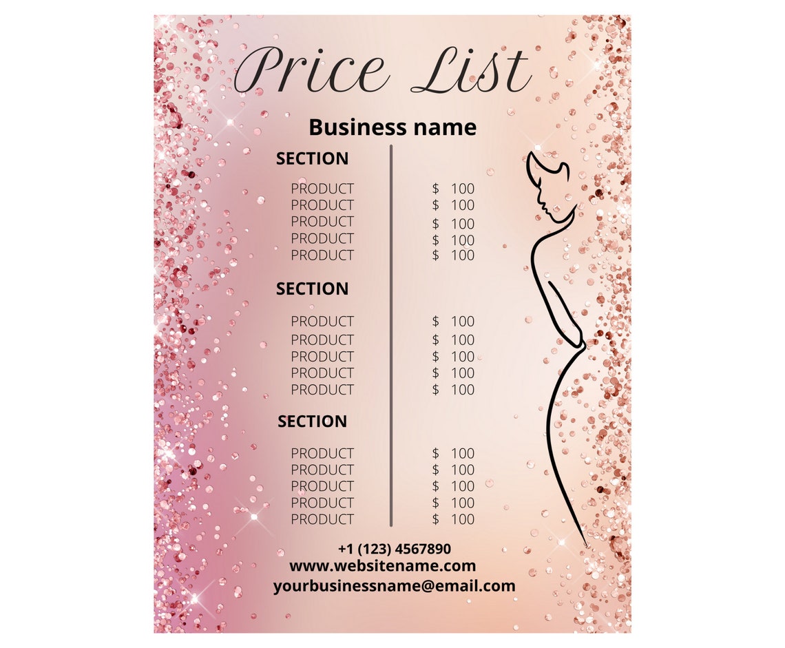 Body Contouring Price List Template Rose Gold, Body Sculpting Pricelist ...