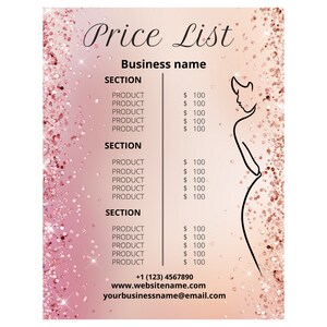 Body Contouring Price List Template Rose Gold, Body Sculpting Pricelist ...