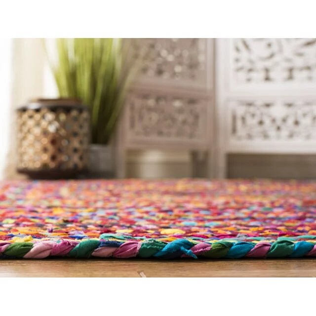 Hand Braided Bohemian Colorful Cotton Chindi Area Rug Multi Color Home ...