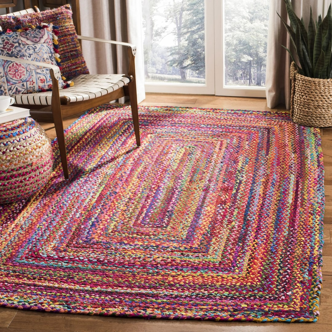 Hand Braided Bohemian Colorful Cotton Chindi Area Rug Multi Color Home ...