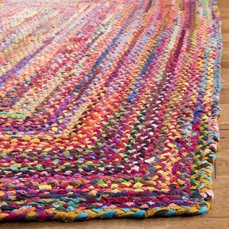 Hand Braided Bohemian Colorful Cotton Chindi Area Rug Multi Color Home ...