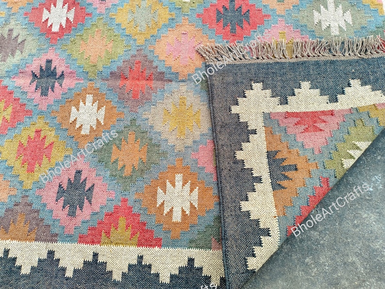 Handmade Wool Kilim Rug, Handwoven Area Rug, Wool and Jute Rug Handmade ...