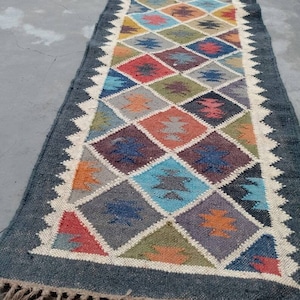 Handmade Kilim Runner Rug , Handwoven Wool and Jute Runner, Bohemian ...