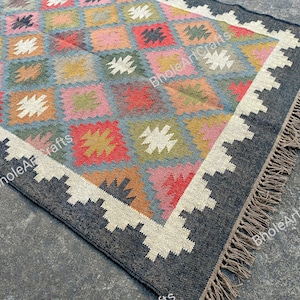 Handmade Wool Kilim Rug, Handwoven Area Rug, Wool and Jute Rug Handmade ...