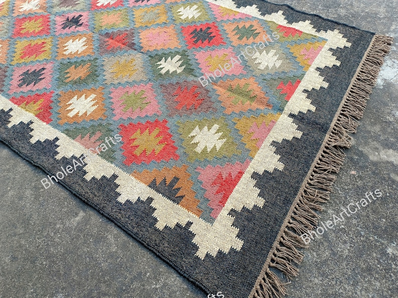 Handmade Wool Kilim Rug, Handwoven Area Rug, Wool and Jute Rug Handmade ...