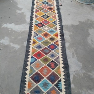 Handmade Kilim Runner Rug , Handwoven Wool and Jute Runner, Bohemian ...