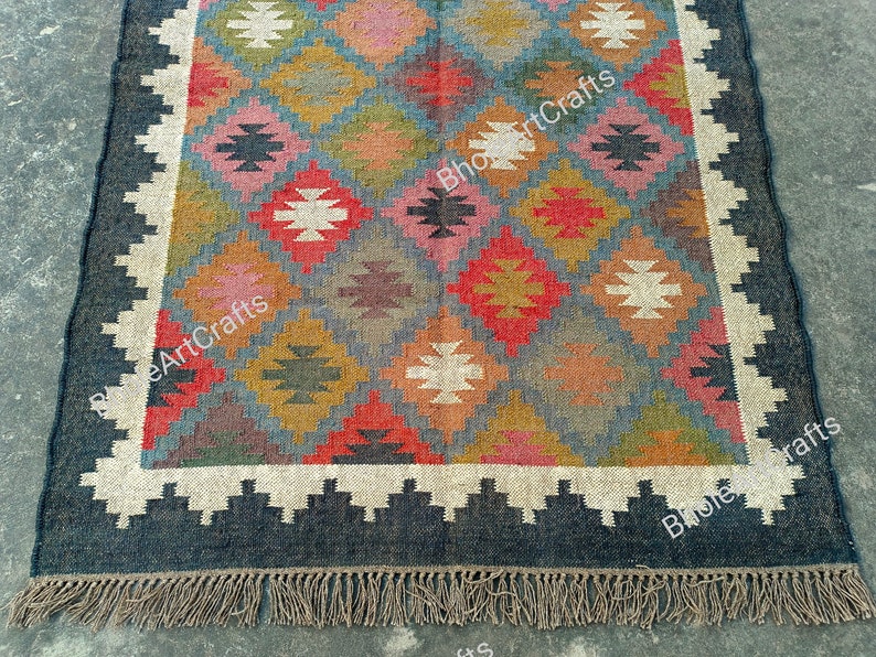 Handmade Wool Kilim Rug, Handwoven Area Rug, Wool and Jute Rug Handmade ...