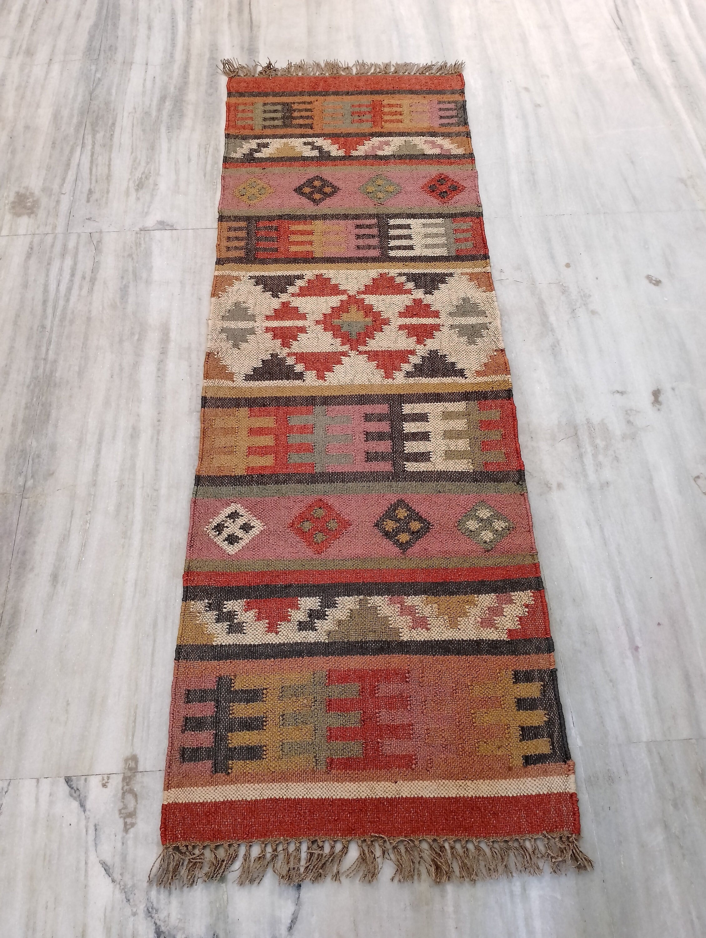 Wool Jute Kilim Runner Rug, Handwoven Rug, Hallway Runner, Flatweave ...