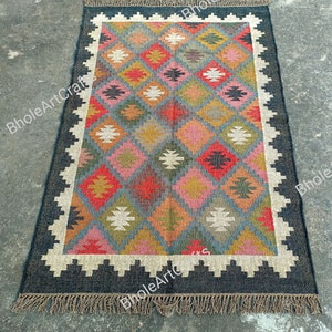 Handmade Wool Kilim Rug, Handwoven Area Rug, Wool and Jute Rug Handmade ...