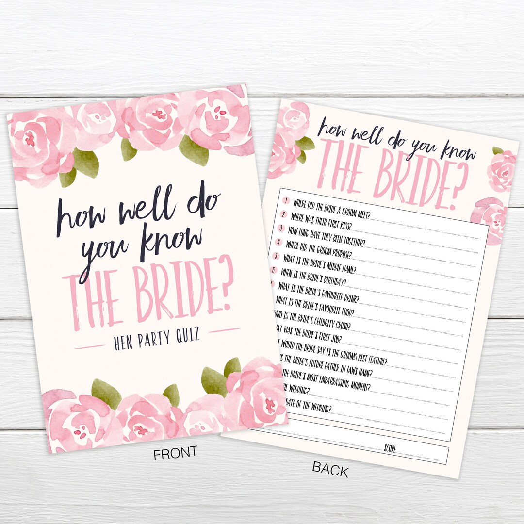 How Well Do You Know the Bride A Fun Hen Do Night Party Game A5 Printed ...