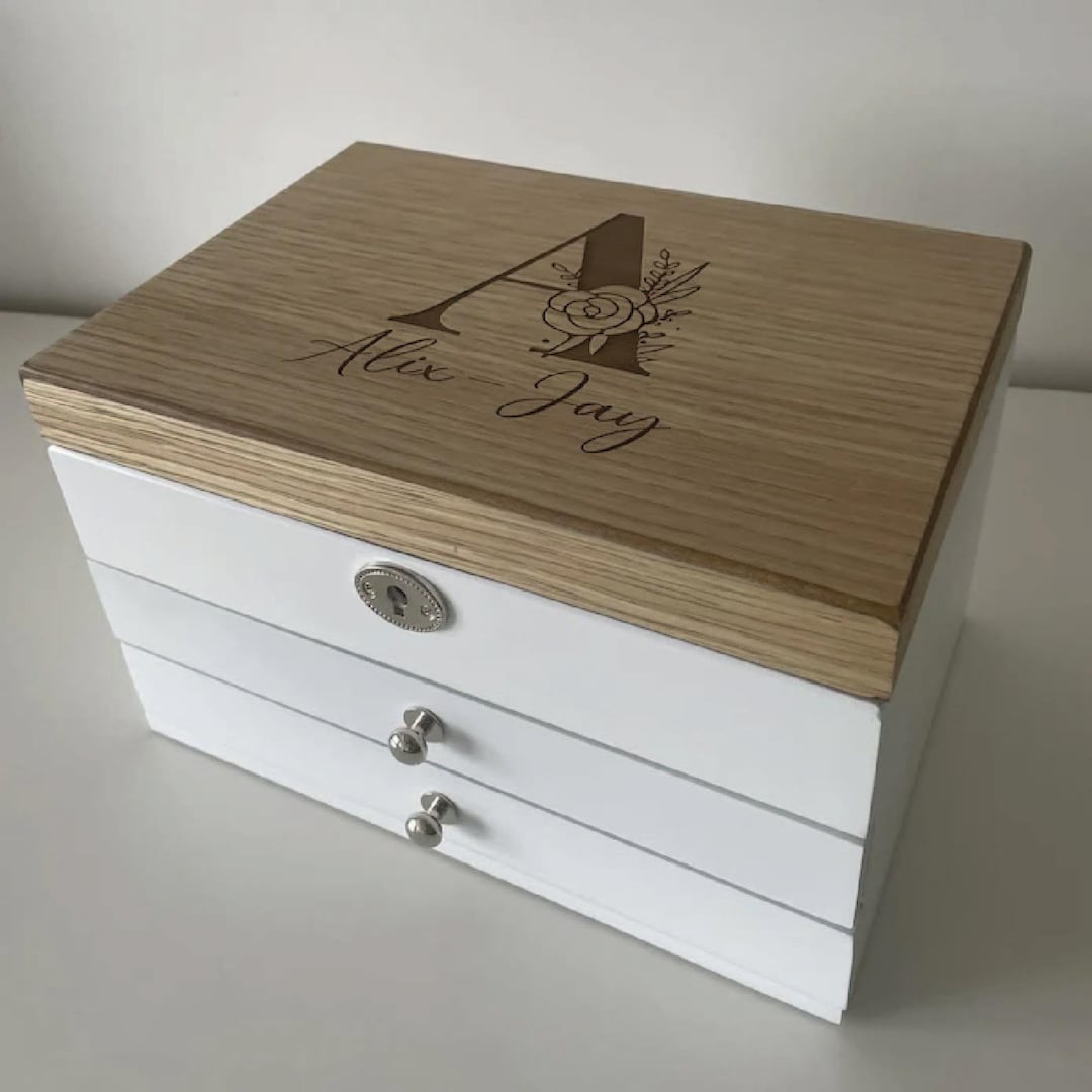 Personalised Engraved Wood Jewellery Box 5th Anniversary Gift Jewellery ...