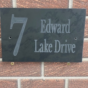 Engraved Slate House Sign: Personalized Name Number Plaque (300x200mm ...