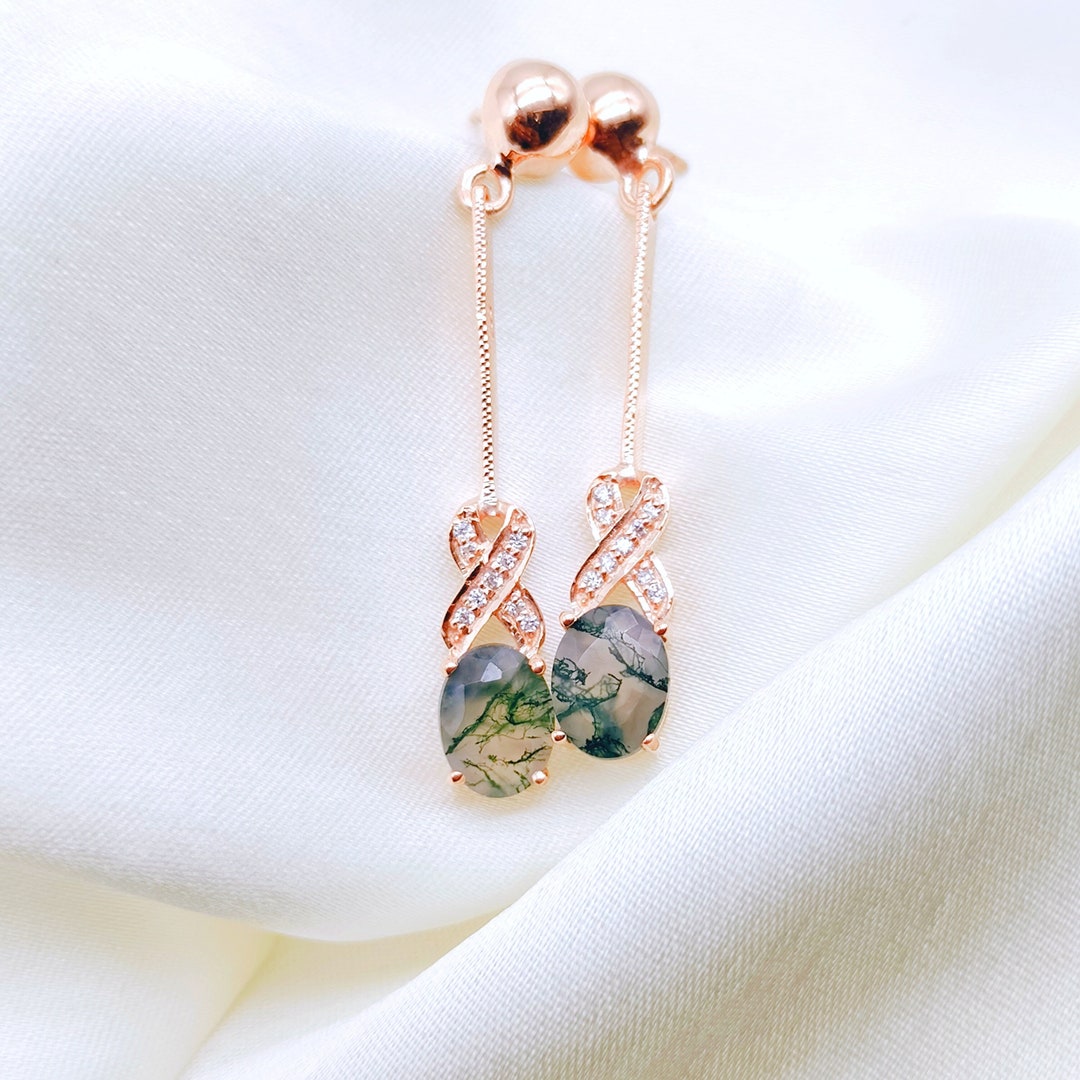 Delicate Dangle Natural Moss Agate Earrings, Women's Earrings, Everyday ...