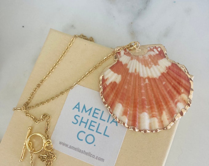 Gold Edged Scallop Shell Necklace, 18 Inch - Etsy