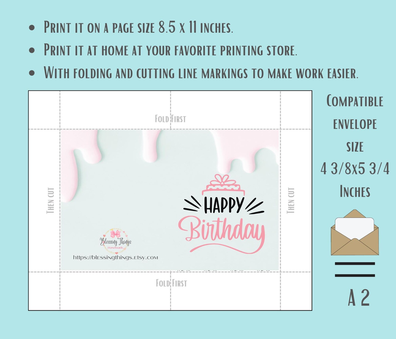 Printable Happy Birthday, Pink Cupcake, Greeting Card, 4.25 X 5.50 ...