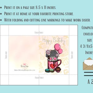 Printable Cat Lovers Happy Birthday Greeting Card, 4.25 X 5.50 Inches ...