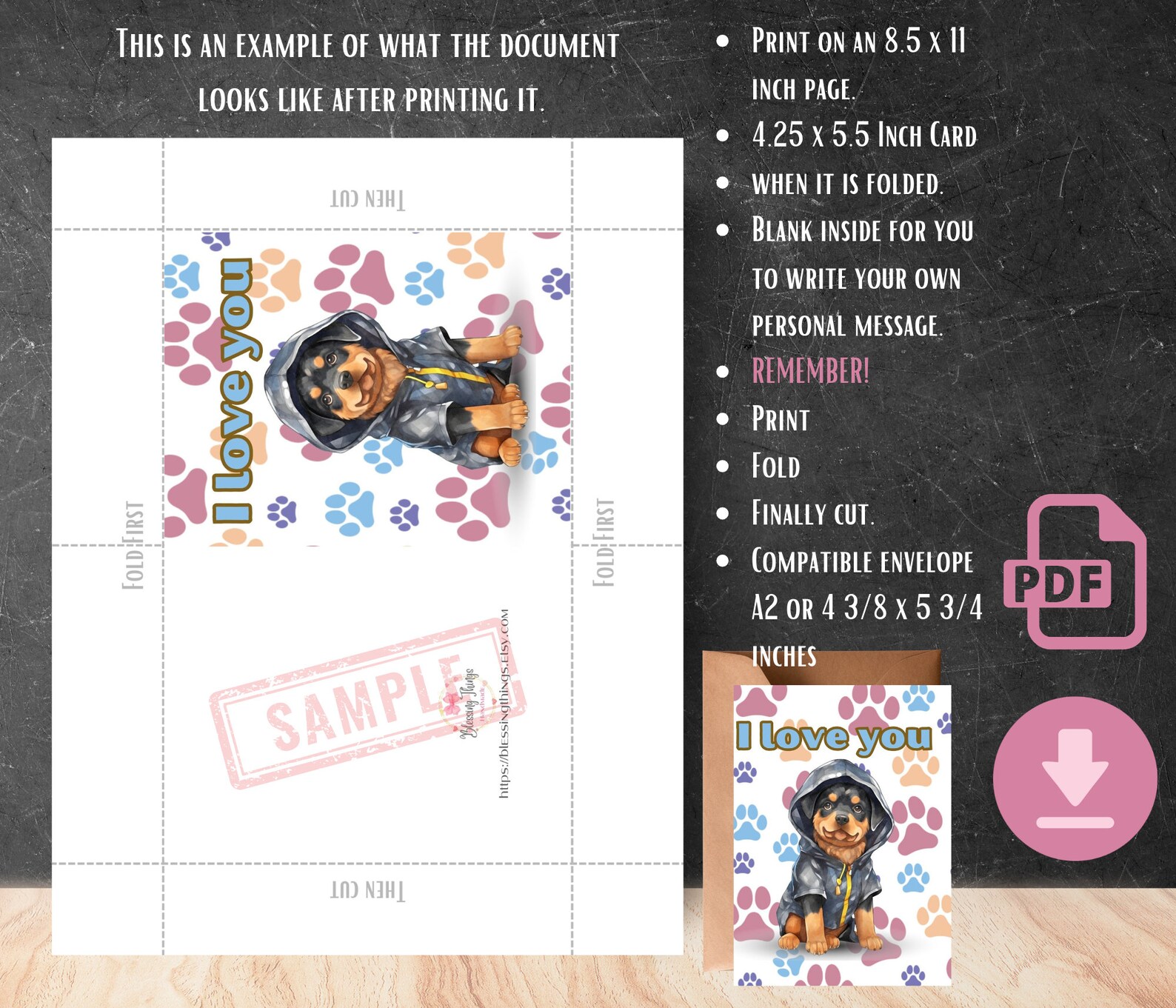 Printable Dog Theme Love Greeting Card 4.25 X 5.5 Inches Folded Instant ...