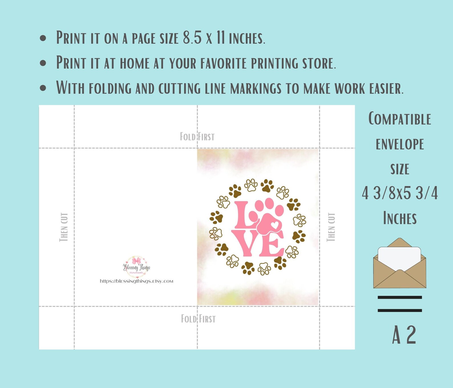 Printable Dog Theme Love Greeting Card - 4.25 X 5.5 Inches Folded ...