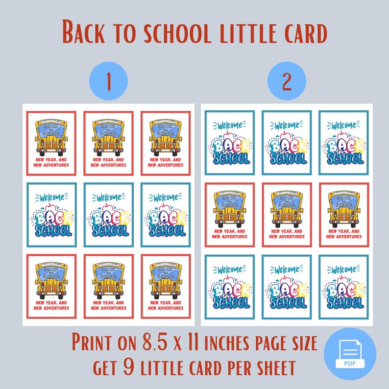 Mini Back to School Cards From Teacher to Students | 9 per Page | 2 Fun ...