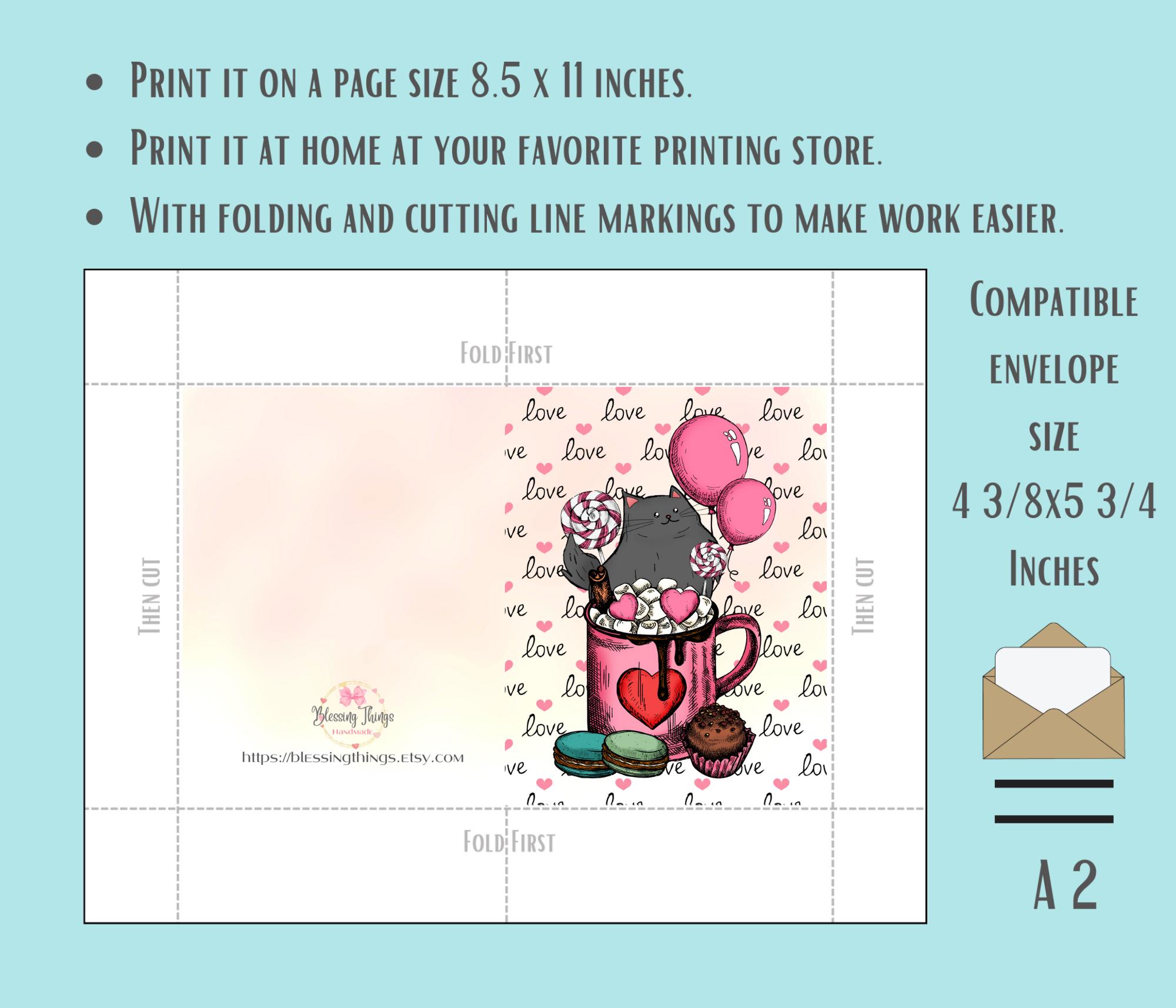 Printable Cat Theme Love Greeting Card, 4.25 X 5.50 Inches, A2 Size Pdf ...